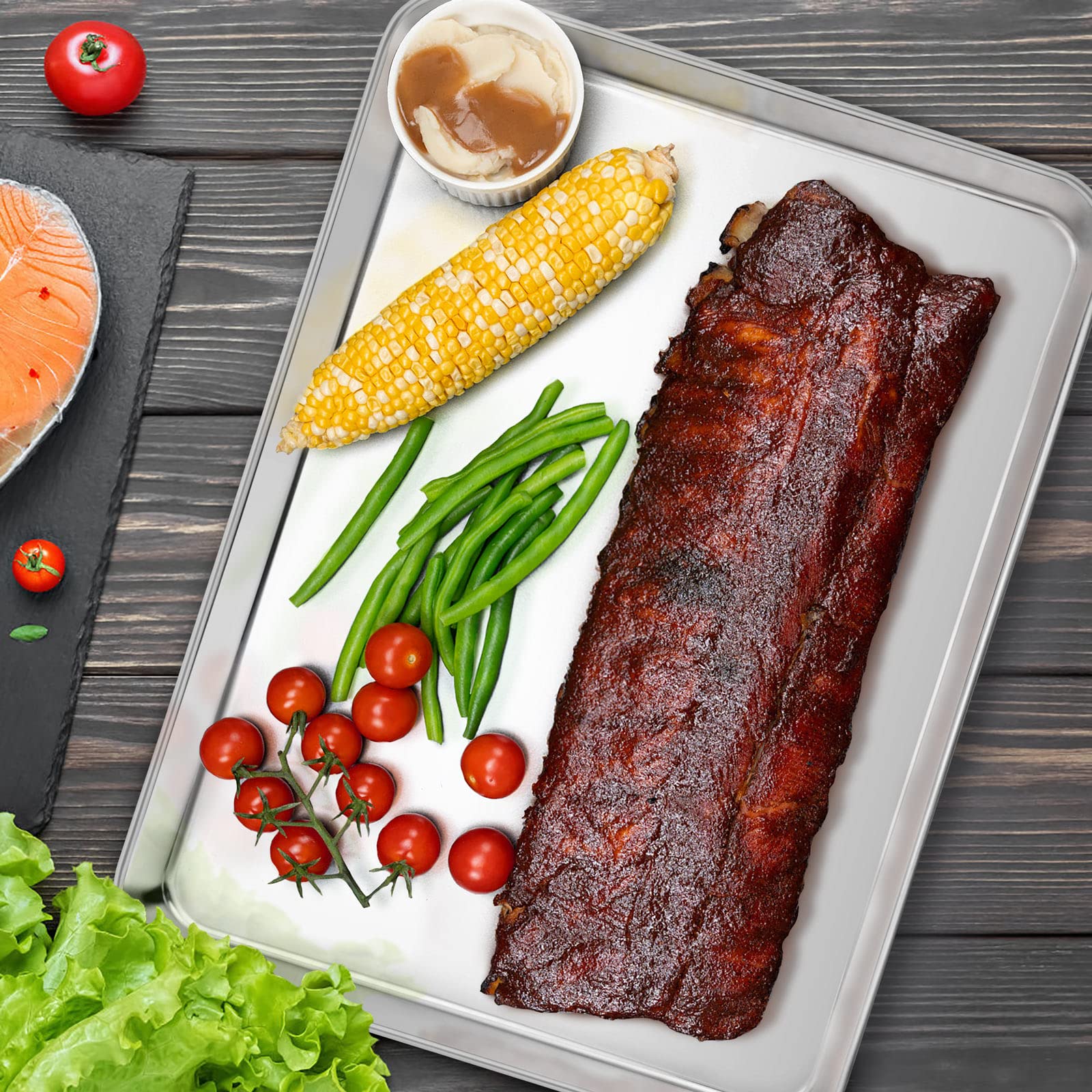 E-far Cookie Sheet with Rack Set, Half Sheet Baking Pan for Oven Cooking, 18βx13β Stainless Steel Rimmed Tray with Wire Cooling Rack for Roasting Broiling Bacon Meat Steak - Dishwasher Safe