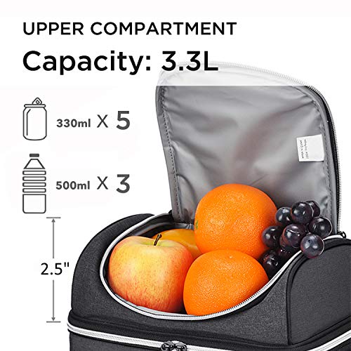 Tirrinia Insulated Lunch Bag, Leakproof Thermal Bento Lunch Box Tote for Women, Men, Adults Work Office Cooler Bag, 10.2" x 7.5" x 9", Black