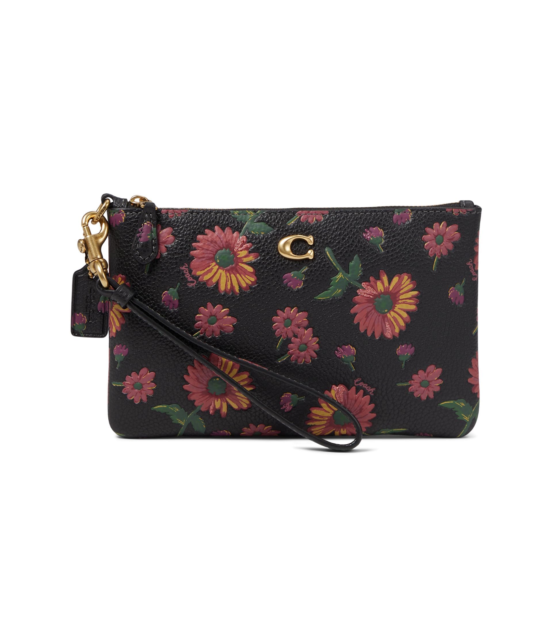 Coach Floral Printed Leather Small Wristlet, Black Multi