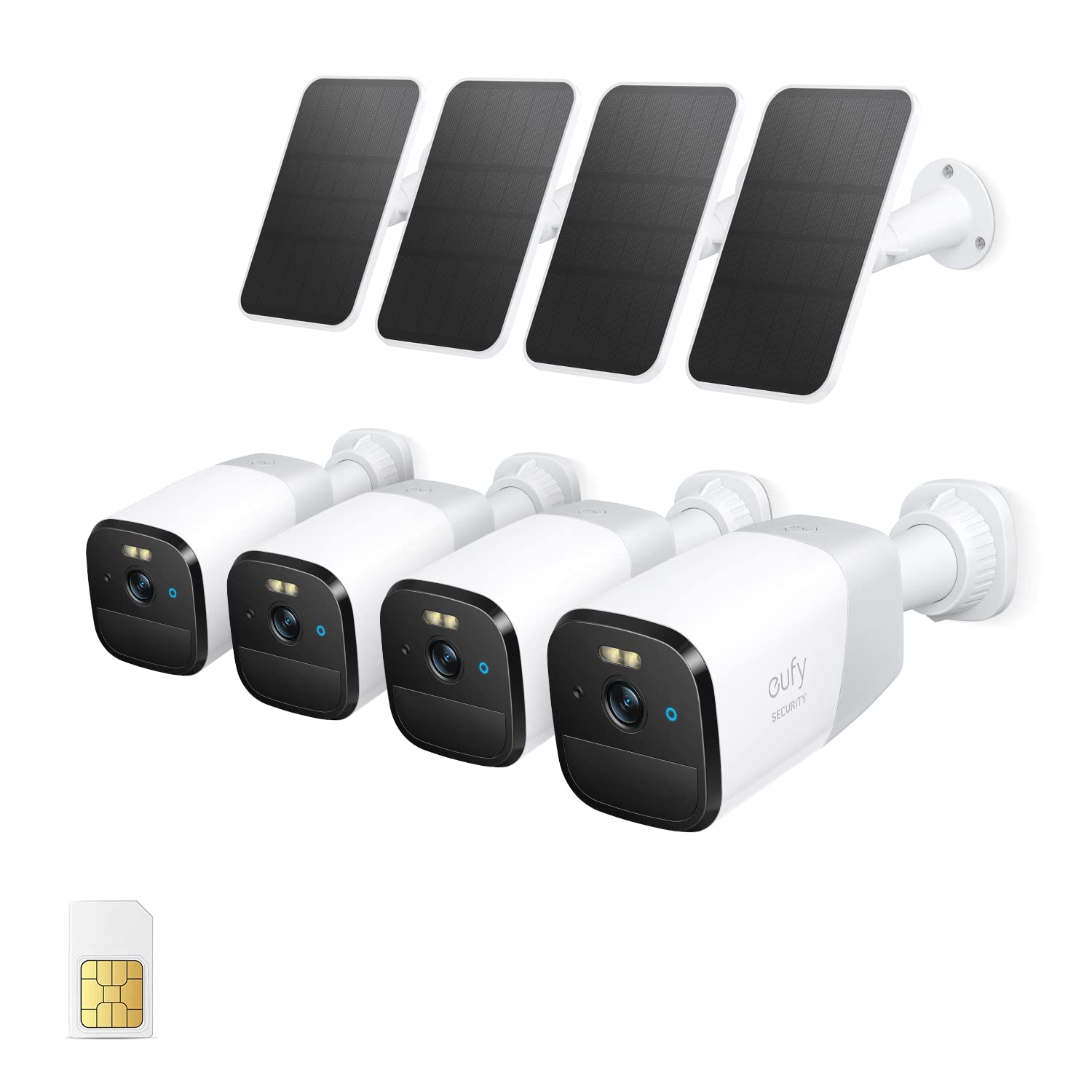 eufy Security 4G LTE Cellular Security Camera Wireless Outdoor, Solar Powered, 2K HD, Starlight Night Vision, Human Detection, GPS. Includes SIM Card and Built-in Local Storage. 4 Pack Bundle.