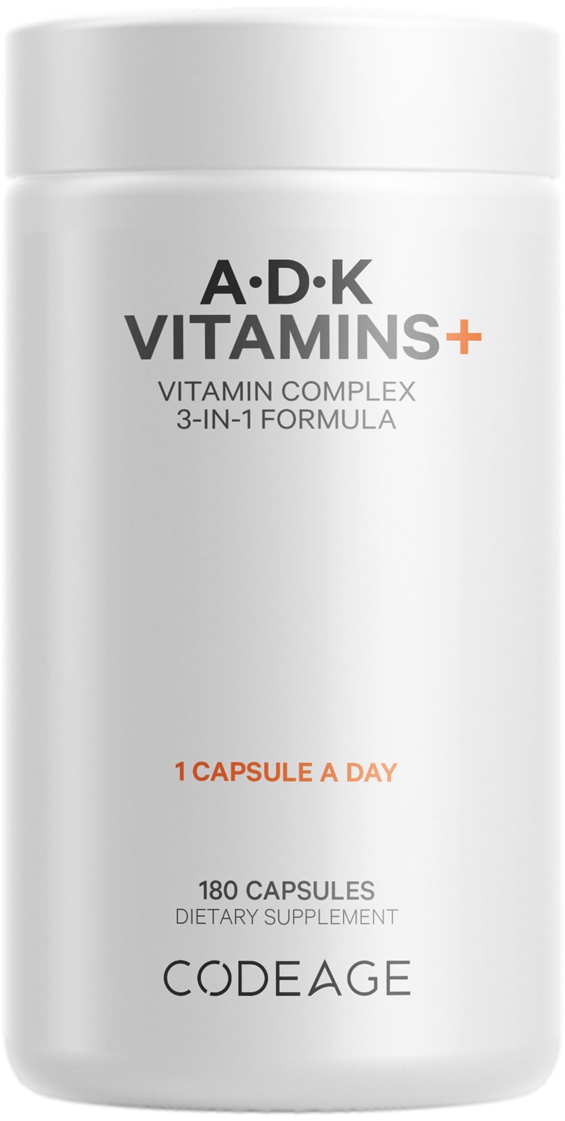 Codeage Vitamin ADK, 6-Month Supply 1 Capsule Per Serving, Immune, Bone & Heart Support, Fat Soluble Vitamins A, Vitamin D3 5000 IU, Vitamin K1 & K2 (MK4 & MK7), A D K Vitamin Supplement, 180 Capsules