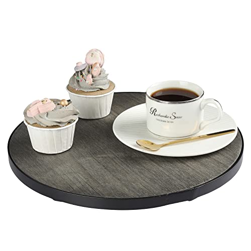 MyGift 12 Inch Vintage Gray Solid Wood Lazy Susan Tray with Black Metal Rim, 360 Degree Rotating Round Turntable Serving Relish Display Tray for Food, Spices and Condiments