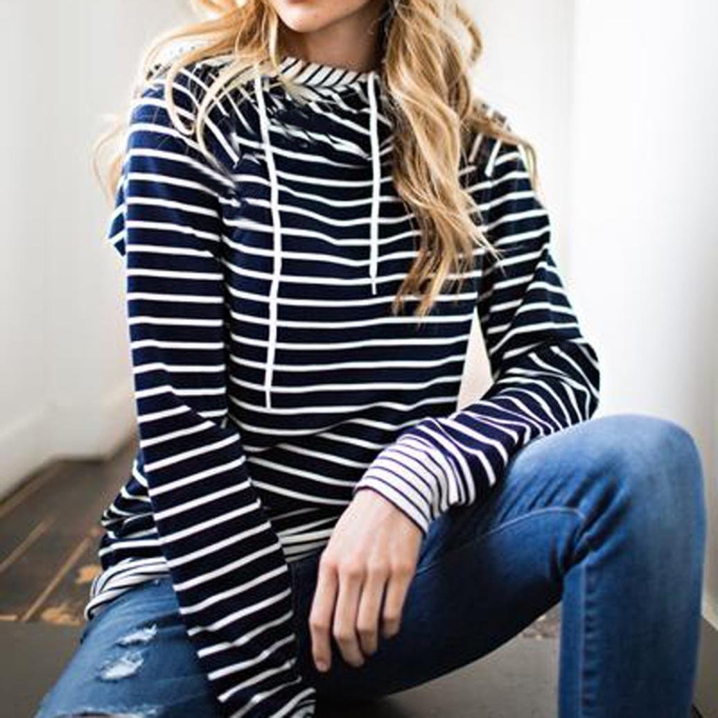 Women Blouse,IEason Womens Long Sleeve Hoodie Sweatshirt Jumper Hooded Pullover Tops Blouse (XL, Navy)