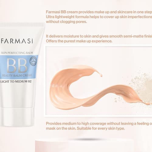 FARMASI Make Up BB Cream Beauty Balm, Full-Coverage Foundation, Concealer, Moisturizer BB Cream for All Skin Types, 1.7 fl. oz. / 50 ml (Light to Medium)