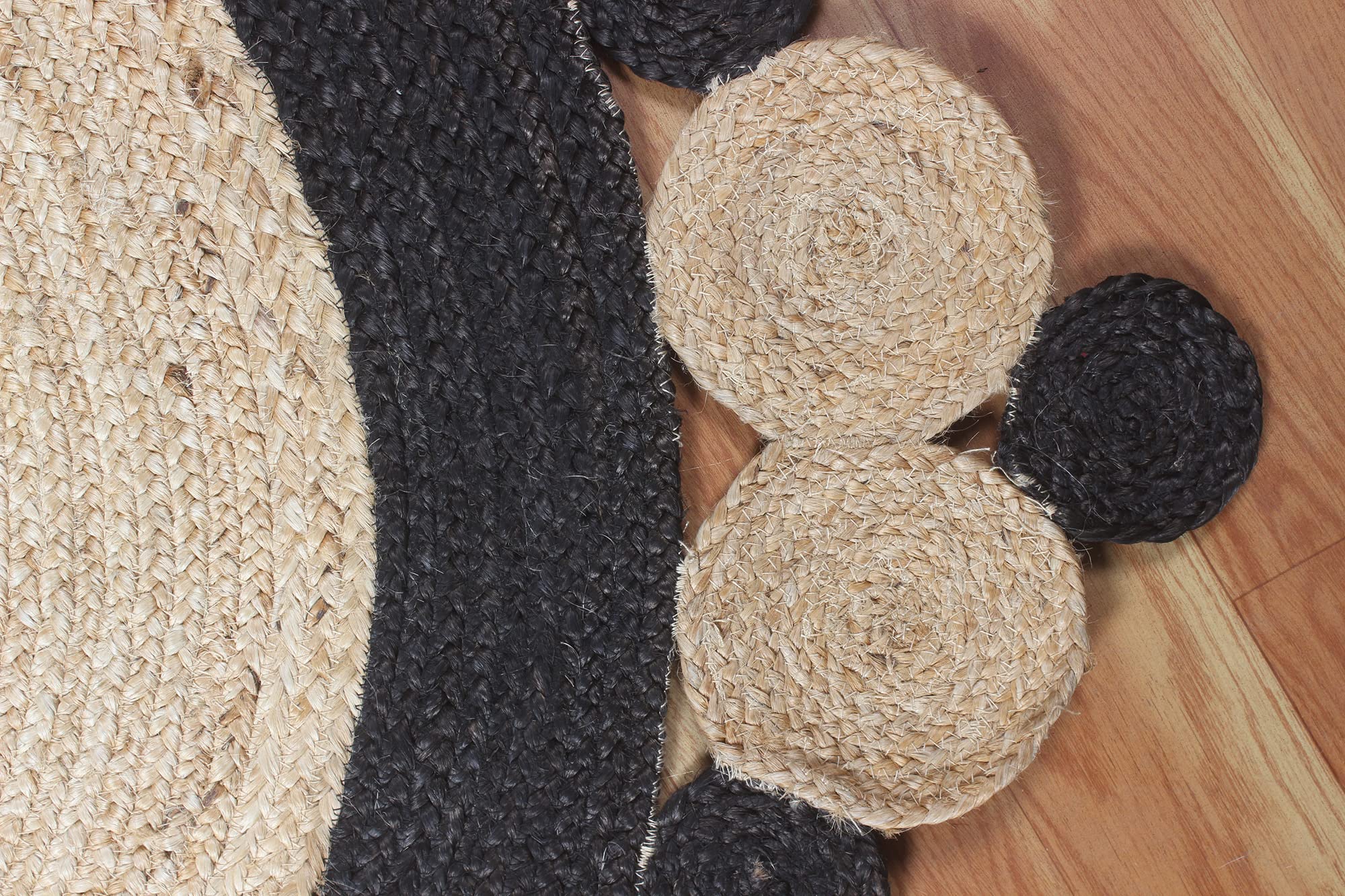 CASAVANI Collection Circle Area Rug - 10 Ft' Round Black Natural Jute Mat Geometric Kilim Rug Indoor Outdoor Use Mat Flatweave Rugs for Bedroom Bedside Round Dining Table Mat Hall & Kitchen