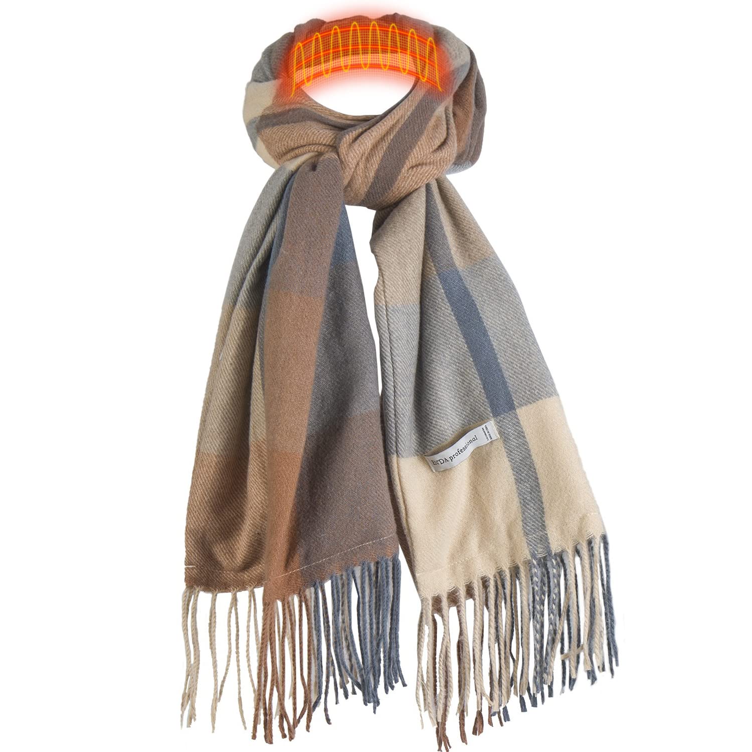 EN'DA professional Heated Scarf for Women Rechargeable, Long Neck Scarfs Big Grid for Winter Warm Lattice Large