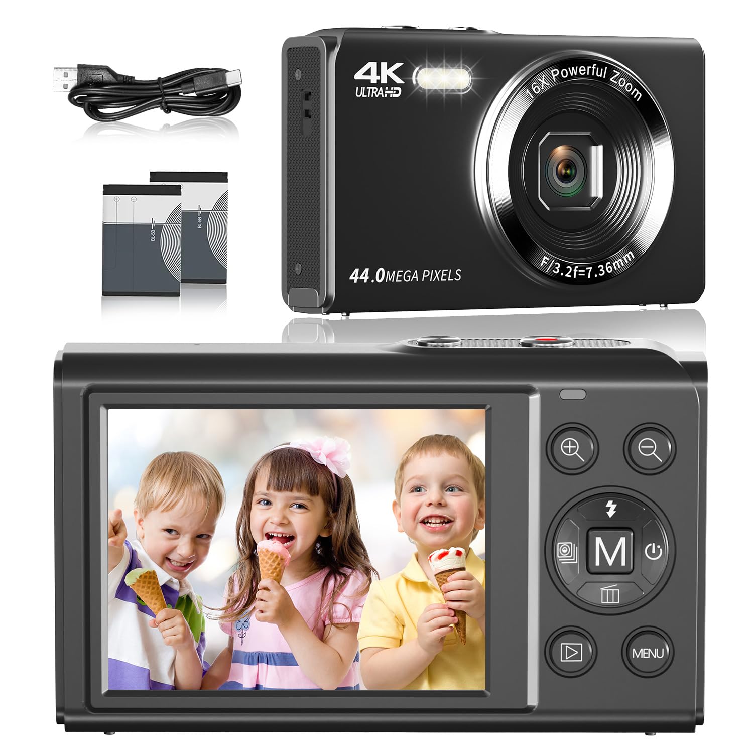 Digital Camera with LCD Screen, 1080P 44.0 Mega Pixels Vlogging Camera for Teens, Kids Boys and Girls,Compact Camera Mini Camera with 16X Digital Zoom Vlogging Camera for Teens, Kids