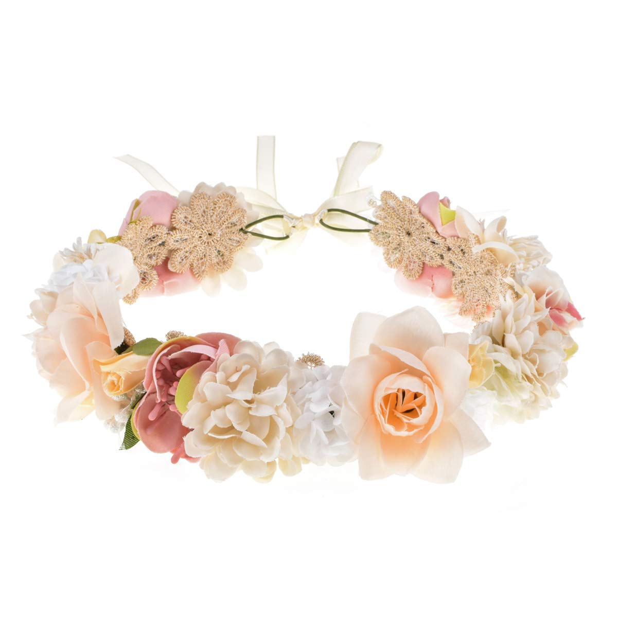 Women Rose Flower Headband Floral Crown Garland Halo Wedding Festivals Photo Props (Multicolor)