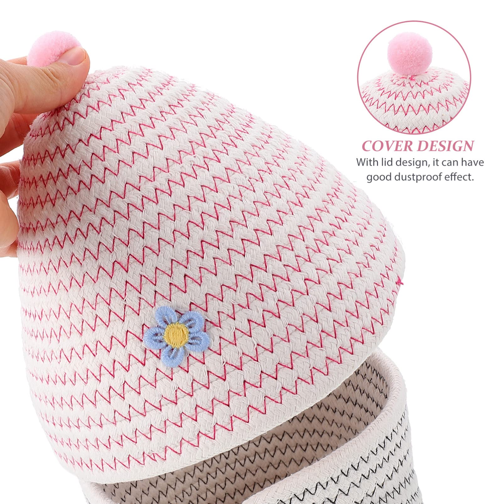 HANABASS Cotton Rope Storage Basket with Lid Small Woven Baskets Cute Toy Storage Basket Mini Storage Bins for Living Room Nursery Bathroom Desk Red