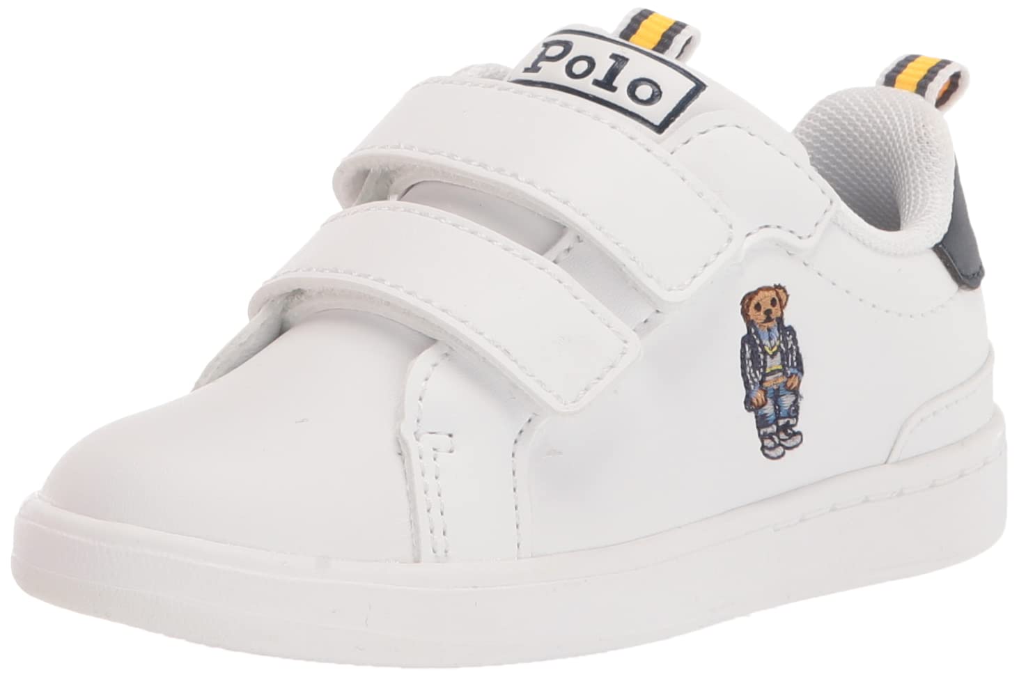 POLO RALPH LAUREN Baby Boys Heritage Court Bear Ez (Toddler) Sneaker, White Smooth/Heritage Cricket Bear, 5 Toddler US
