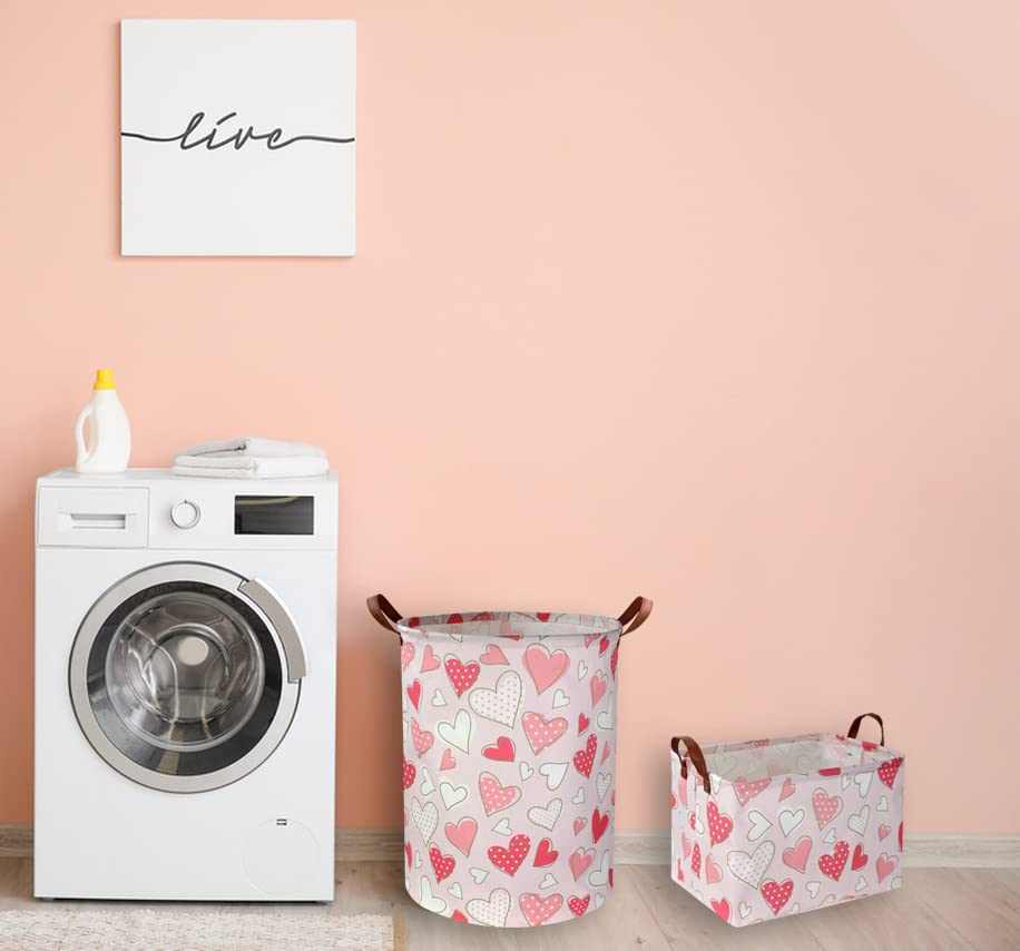 DDBASKET Kids Laundry Basket Baby Hamper Pink Toy Storage Bin Organizer with Handles for Girls,Nursery Hamper(Pink Loves)