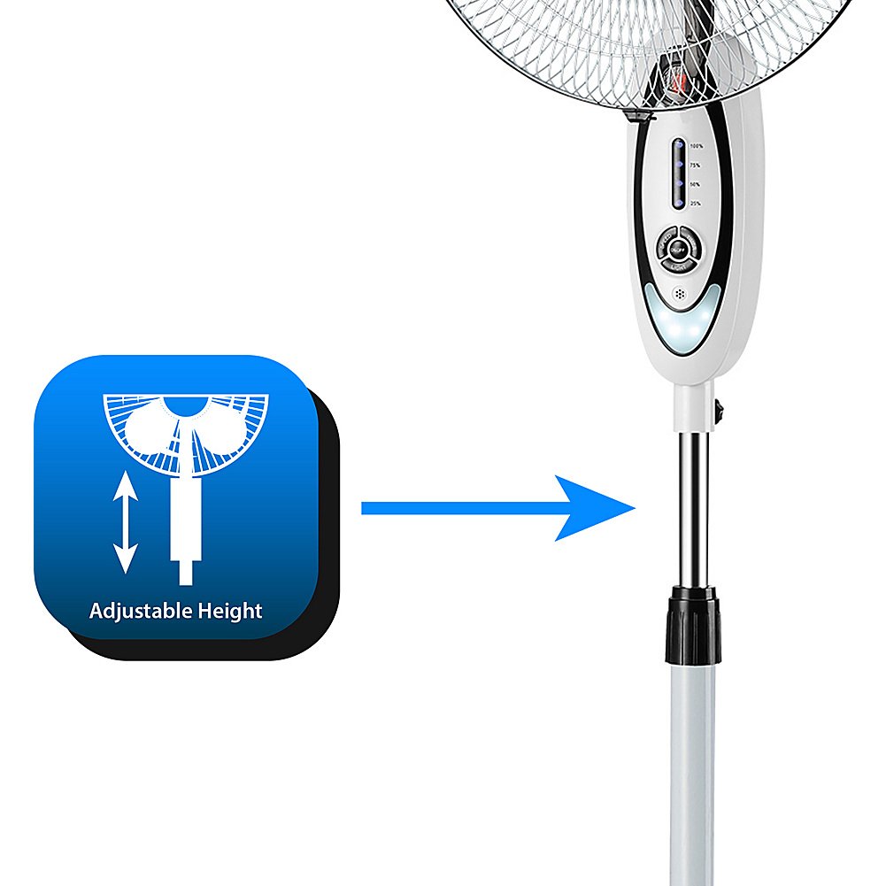Technical Pro 16β Oscillating 5-speed Rechargeable Freestanding Fan with LED Night light and Power bank, Adjustable Height, Timer & Wireless Remote Included