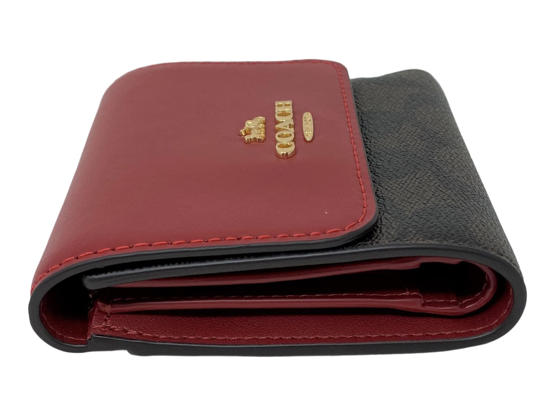 Coach Small Trifold Wallet In Blocked Signature Coated Canvas