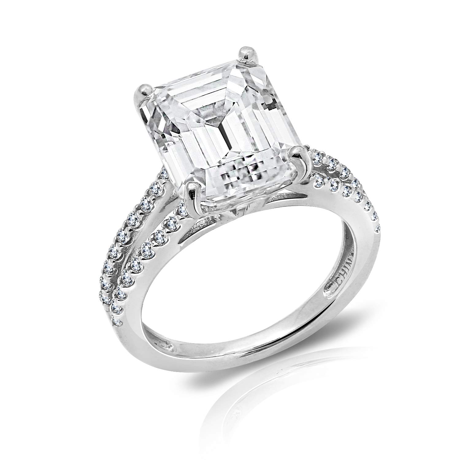 DIAMONBLISS Platinum Plated Sterling Silver 5.55 Ct Emerald cut Cubic Zirconia Cocktail Ring (9)