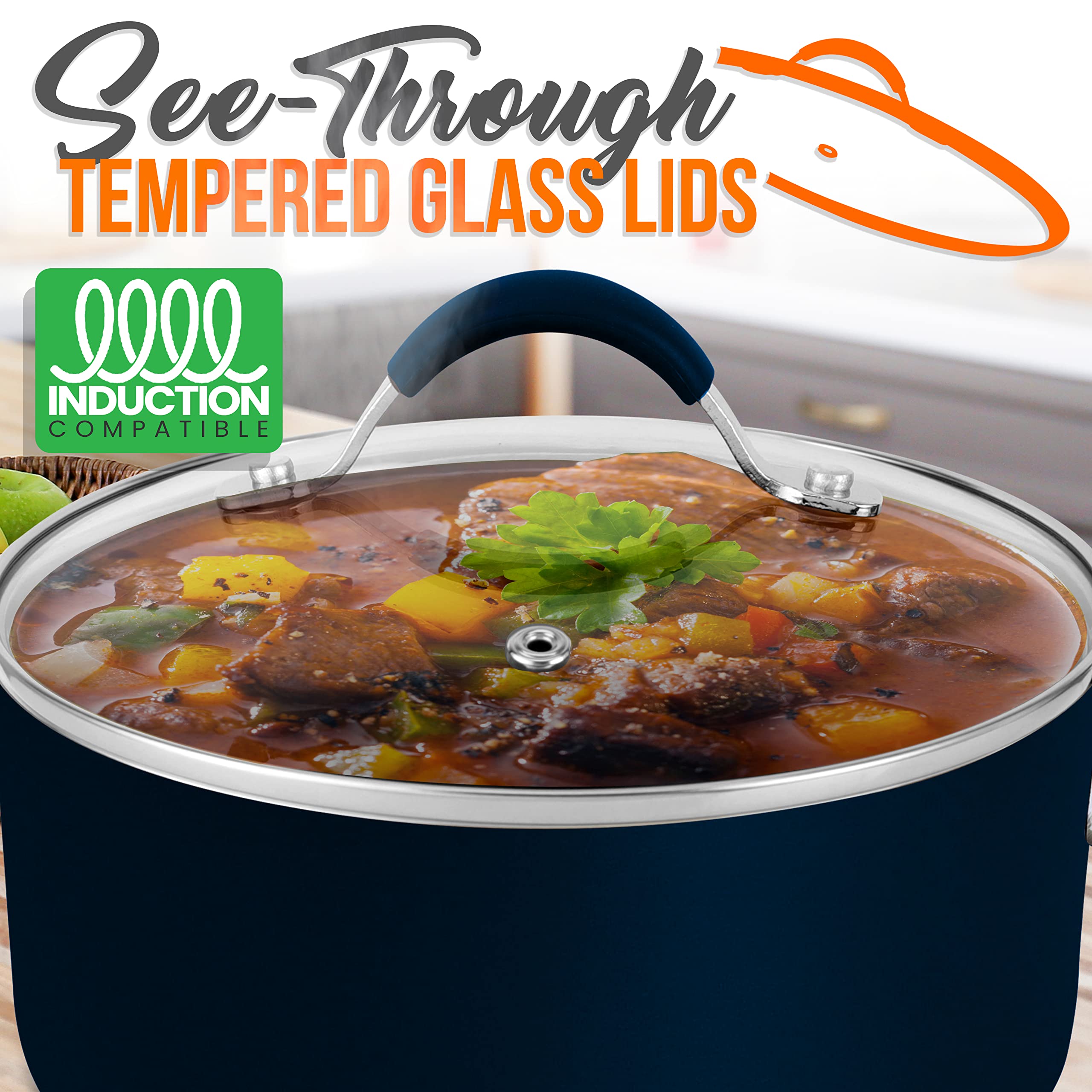 NutriChefKitchen Sauce Pot with Lid - Non-Stick High-Qualified Kitchen Cookware with See-Through Tempered Glass Lids, 1.5 Quart (Works with Models: NCCW14SBLU & NCCW20SBLU Blue