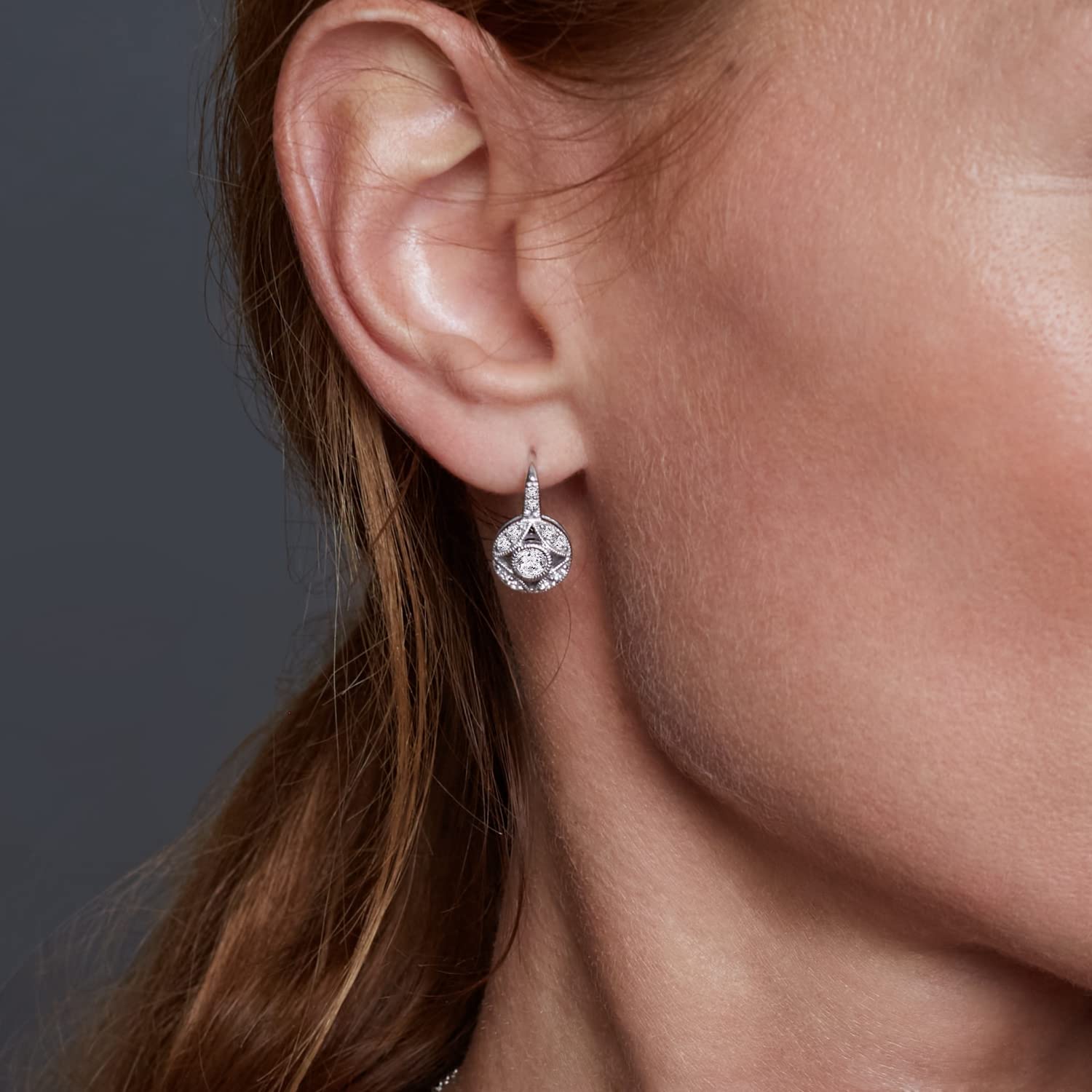 DIAMONBLISS Yellow Gold/Rose Gold/Rhodium Plated Sterling Silver Cubic Zirconia 1 carat Antique Design Leverback Earrings