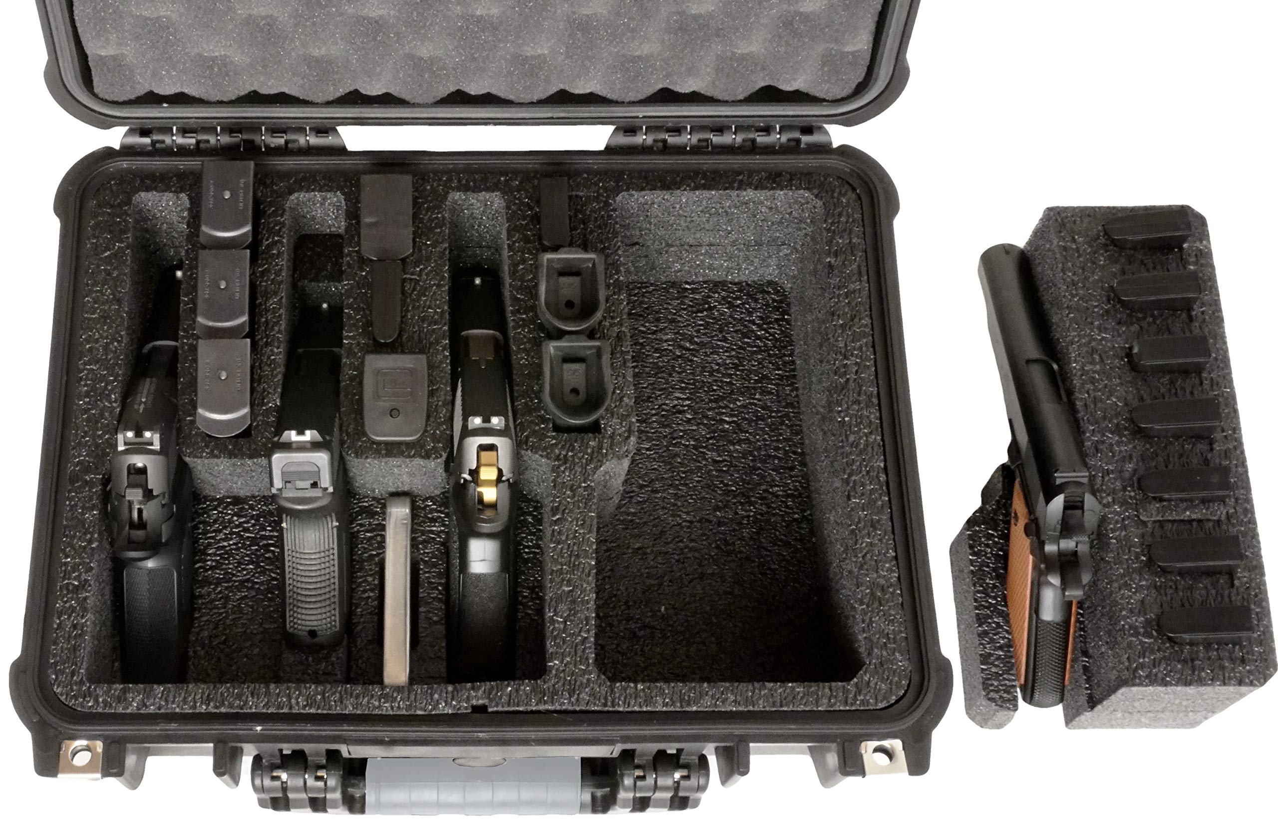 Case Club 4 Pistol and 16 Magazine Pre-Cut Heavy Duty Waterproof Case with Included Silica Gel Canister to Help Prevent Gun Rust (Lighted)