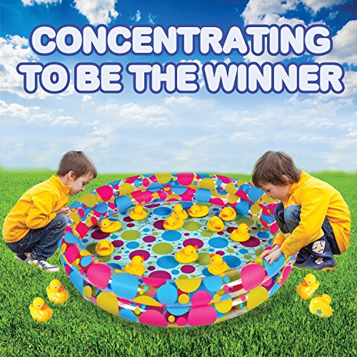 Gamie Duck Pond Matching Game for Kids Includes 20 Plastic Ducks with Numbers and 3β x 6β Inflatable Pool - Fun Memory Game - Water Outdoor Game for Children, Preschoolers, Birthday Party