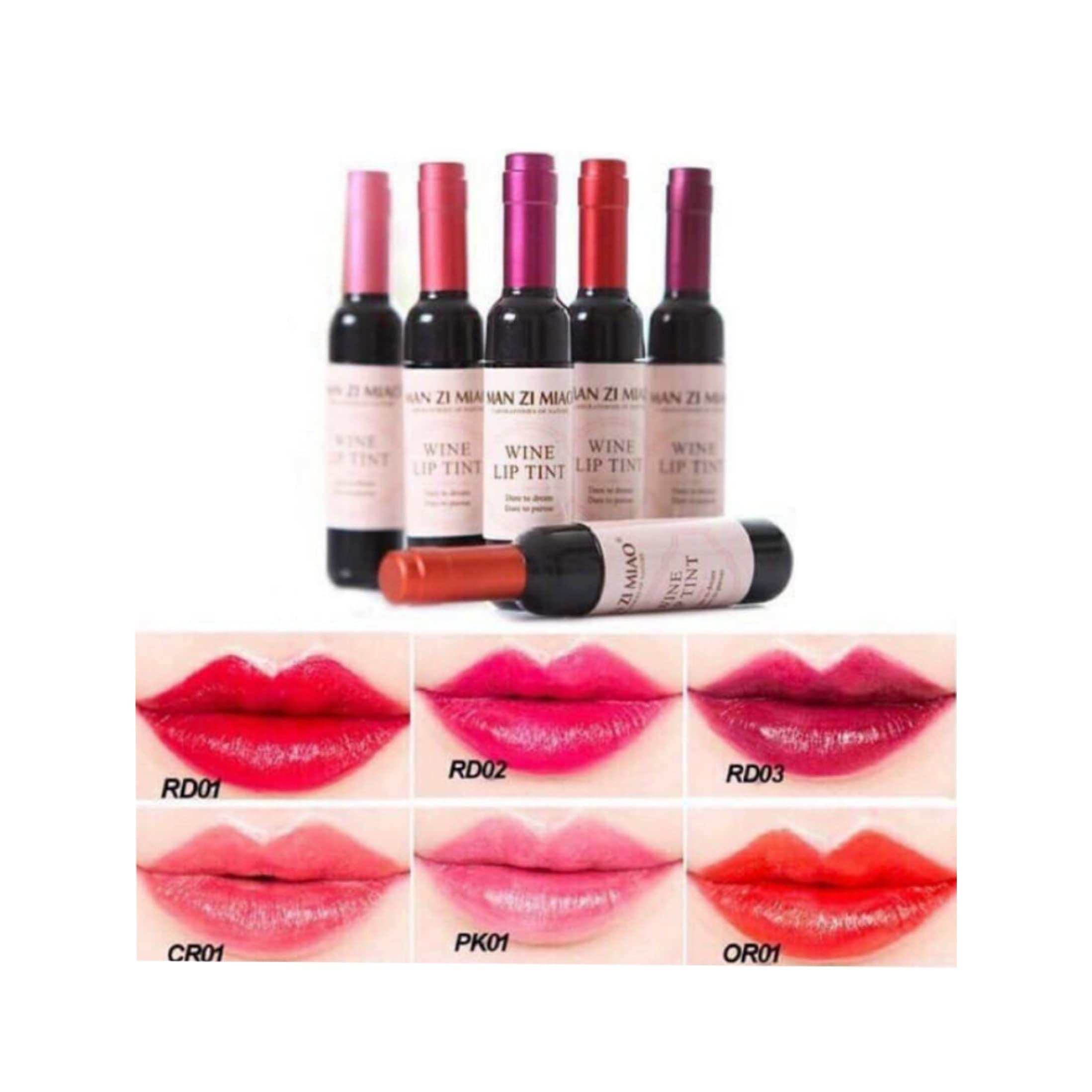 DEALPLUSDEAL MAN ZI MIAO Wine Lip Tint - 6 Pcs Set Long Lasting Color Waterproof Wine Bottle Design Lip Gloss Lip Makeup Liquid Lipgloss