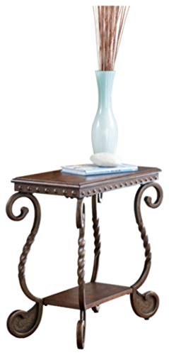 Signature Design by Ashley Rafferty Vintage Inspired Rectangular Open Chairside End Table, Dark Brown