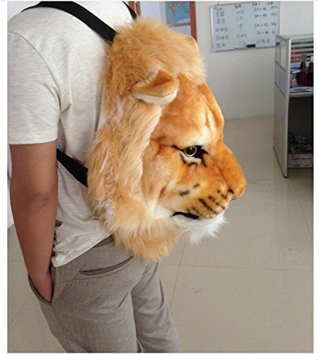 LANFIRE Domineering backpack stuffed tiger head 3D simulation personalised shoulder Bag Animal head shoulders bag (large, lion)