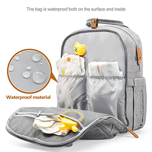 COAMANUG Diaper Bag Backpack Multifunction Travel Back Pack Maternity Nappy Bag Changing Bags Large Baby Bag Waterproof/Thermal Pockets/Stylish, Gray