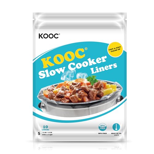 KOOC Slow Cooker Liners 10"x13" 10 count Small Size Disposable Pot Liners Cooking Bags Fit 1.5 qt to 2 qt Pot BPA Free Fresh Locking Seal Design