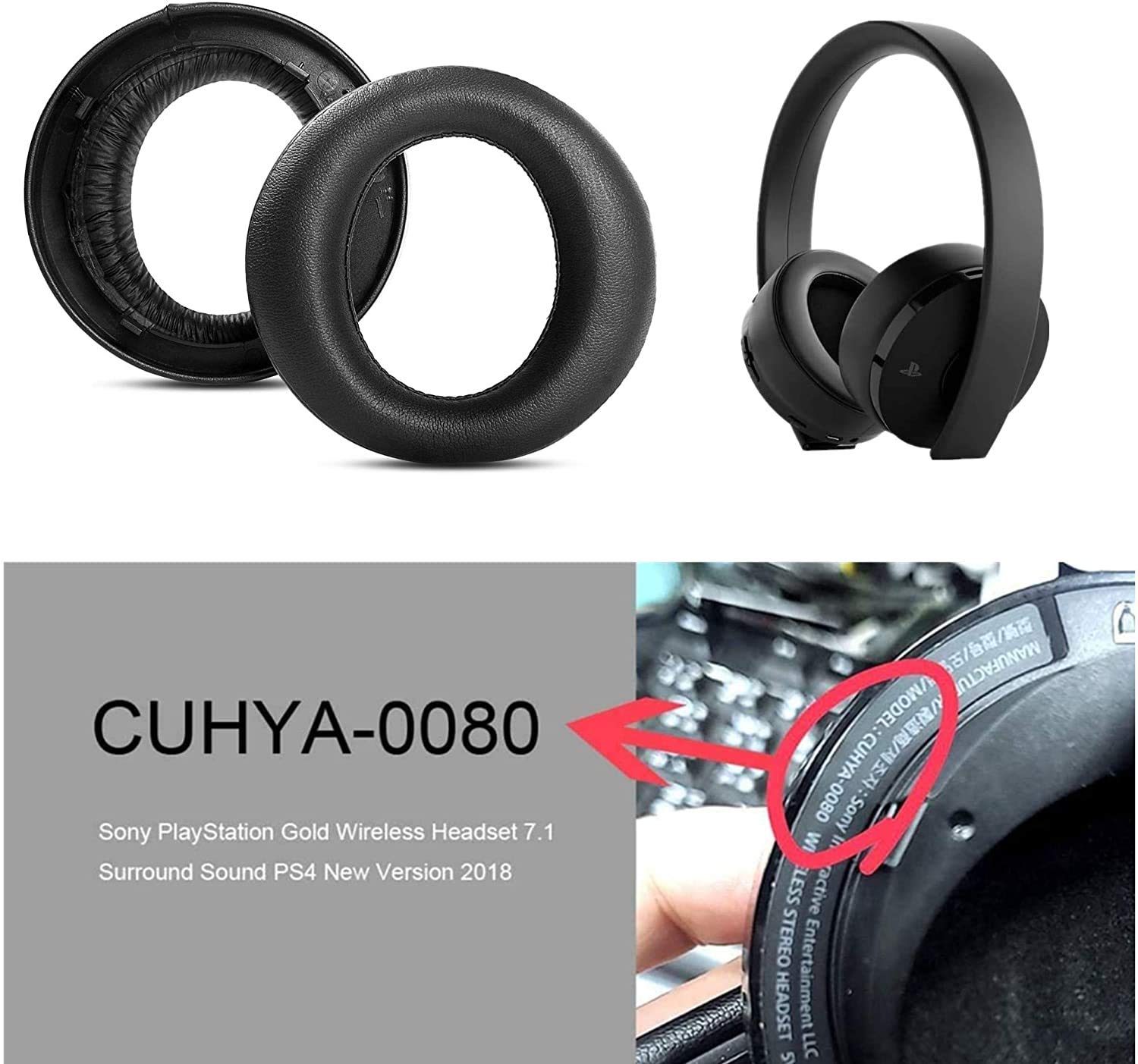 YDYBZB Ear Pads Ear Cushions Replacement Compatible with Sony PlayStation Gold Headset 7.1 Surround Sound PS4 2018/500 Million Limited Edition Headphone Protein Leather Earpads (Black)