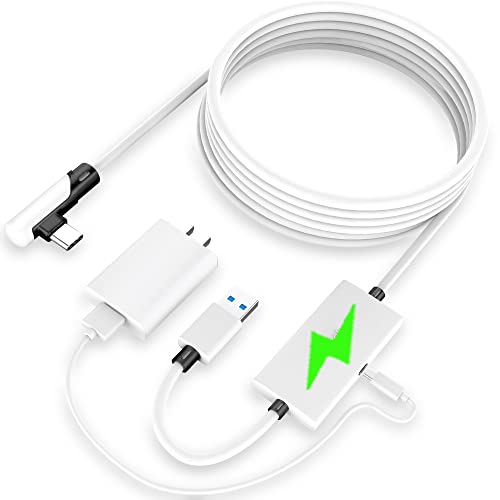 Kuject Design 16FT Link Cable for Quest 2/Pro, with Separate Charging Port for Ultra-Durable Power, USB 3.0 Type A to C Cable for VR Headset Accessories and Gaming PC-White