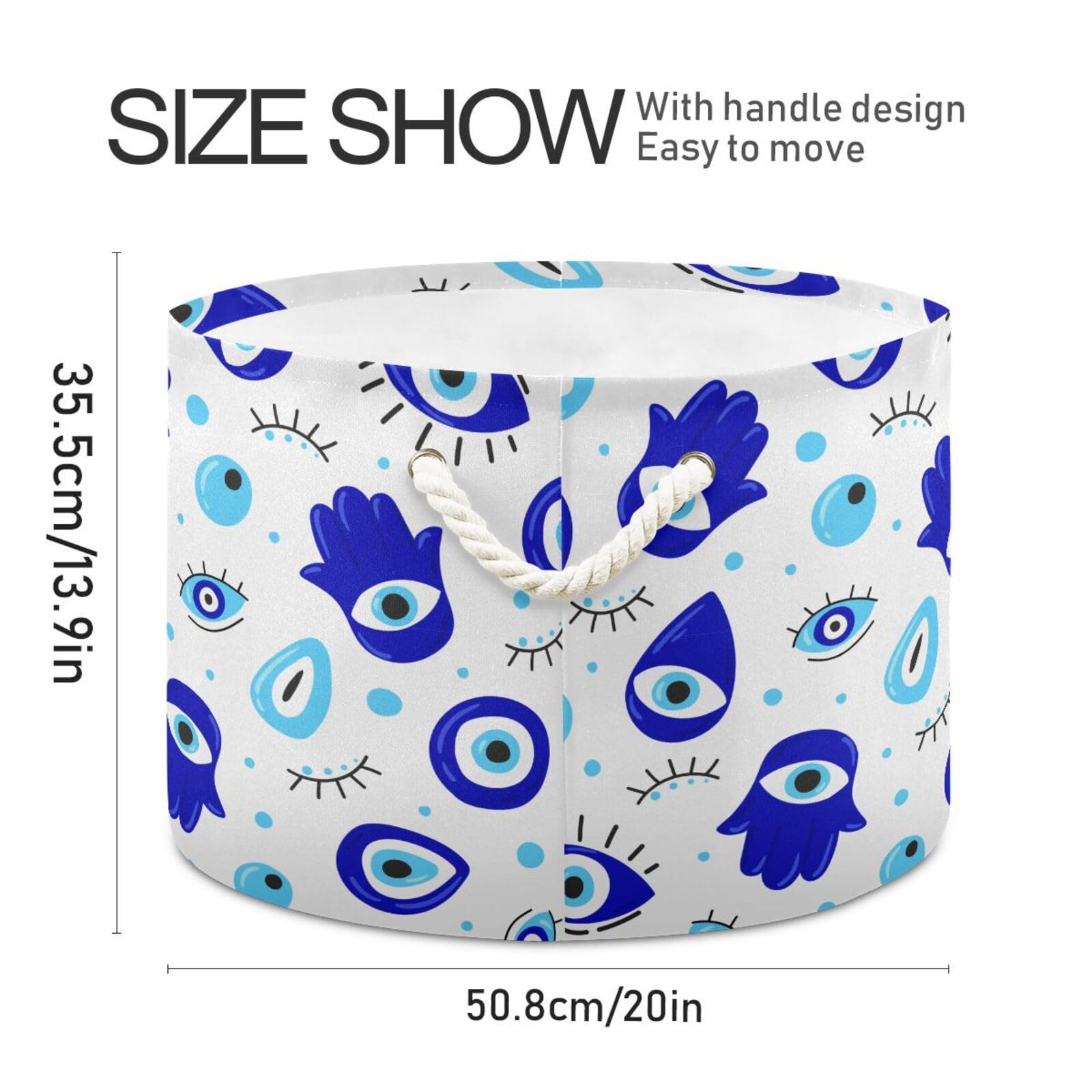 Krafig Cartoon Evil Eyes Round Collapsible Storage Basket, Large Toy Storage, Laundry Baskets, Open Home Storage Bins for Toy Organizer, Home Decor, Toys, Clothes