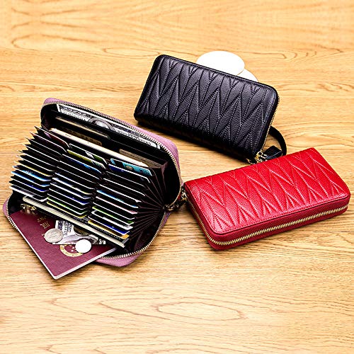 Women's RFID Blocking 36 Slots Card Holder Long Big Leather Zipper Wristlet Clutch Wallet, Black