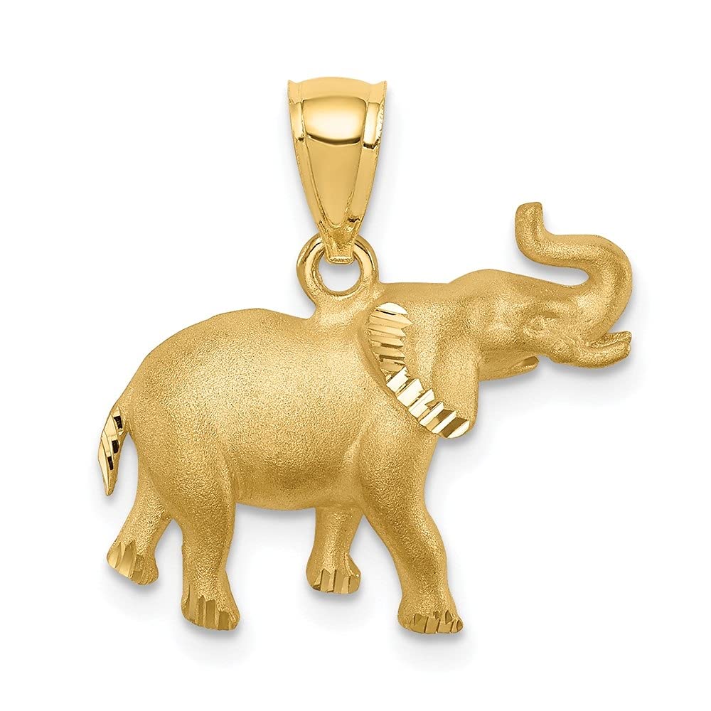 Diamond2Deal Gift for Mothers Day 14k Yellow Gold Brushed Diamond-cut Elephant Pendant