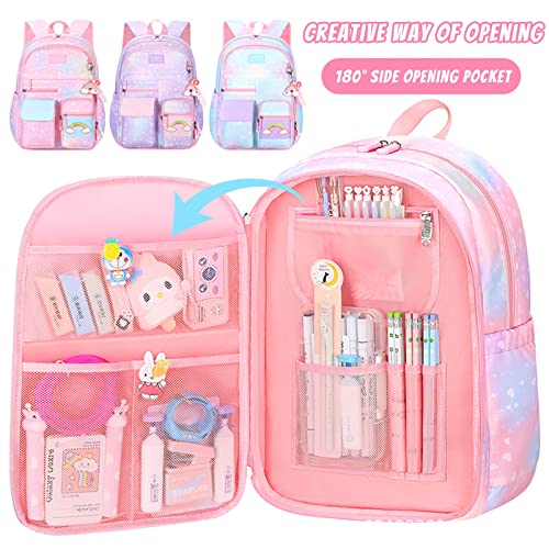 Muizary Rainbow Backpack for Girls with Cute Hanging decorations Student 18 IN Laptop Backpacks Teenager BookBag - Gradient Blue