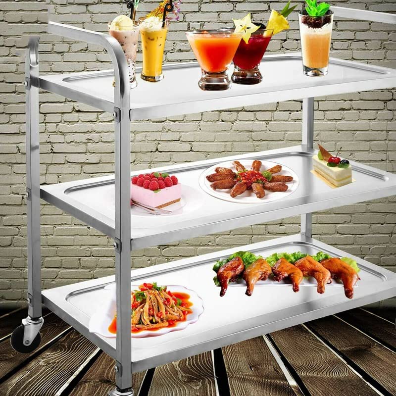 N/A 3 Shelf Kitchen Trolley Commercial Food Pantry with Wheels Kitchen Storage Rack (Color : A, Size : 95cm*95cm)
