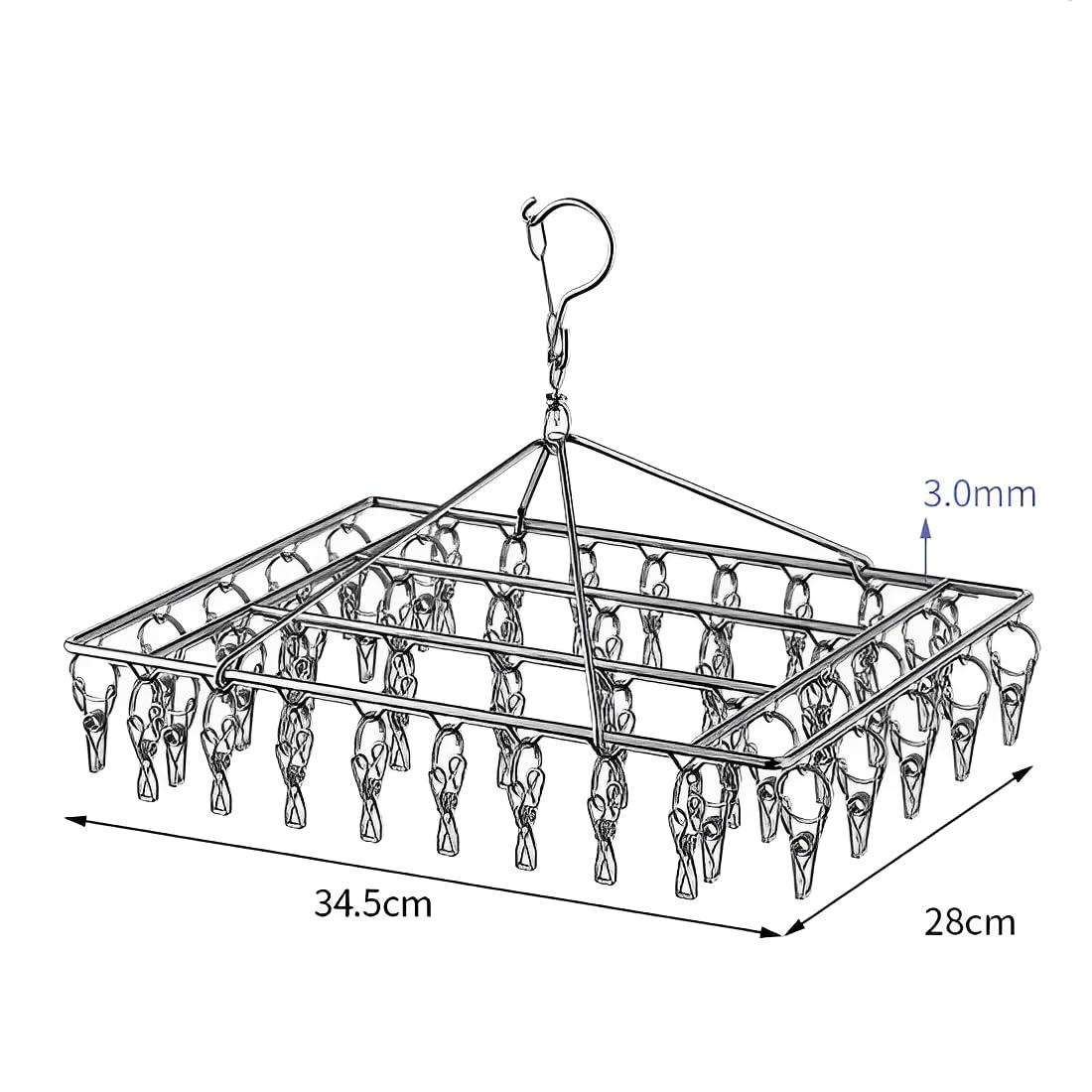 JPORSHU Sock Folding Stainless Steel Sock Drying Rack with 46 Clips,Metal Sock Hangers with Clips,360 DegreesSwivel Hook Wind-Proof Clothes Hanger Rack,for Sock, Bras, Underwear, Laundry Accessories