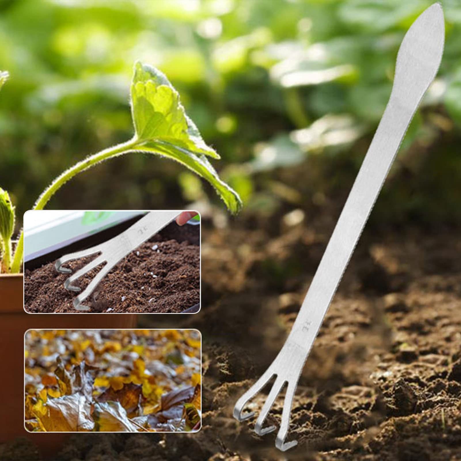FTVOGUE Bonsai Rake, 3 Prong Gardening Rake, Stainless Steel Bonsai Root Rake Gardening Cultivator Soil Farming Tools with Ergonomic Handle, Hand Tools, Rake