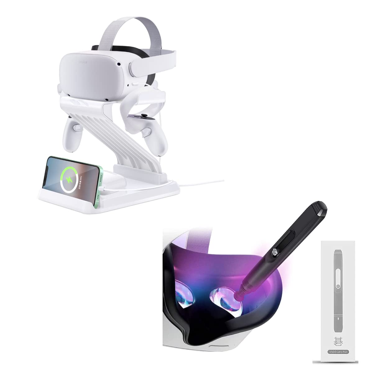 Enhanced Charging Dock and Professional Lens Cleaning Pen Lens Brush Compatible for Quest 2