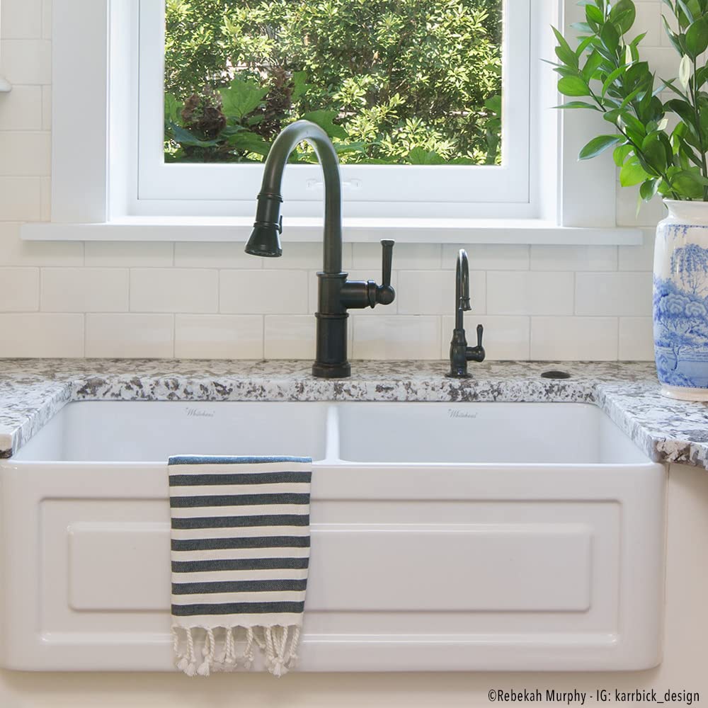 Whitehaus Collection WHFLRPL3318-WHITE Reversible Kitchen Fireclay Sink, White