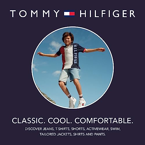 Tommy Hilfiger Boys' Long Sleeve Fleece Full Zip Hoodie, Navy Blazer Signature Stripe, 6