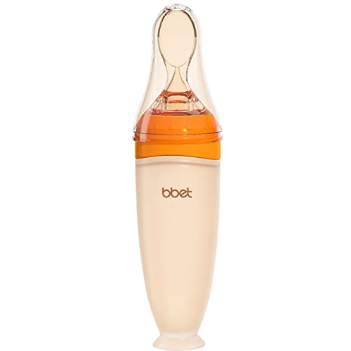 Silicone Baby Food Dispensing Spoon, Baby Food Feeder with Standing Base for Infant 4+Months Dispensing and Feeding,Travel Essentials (Orange)