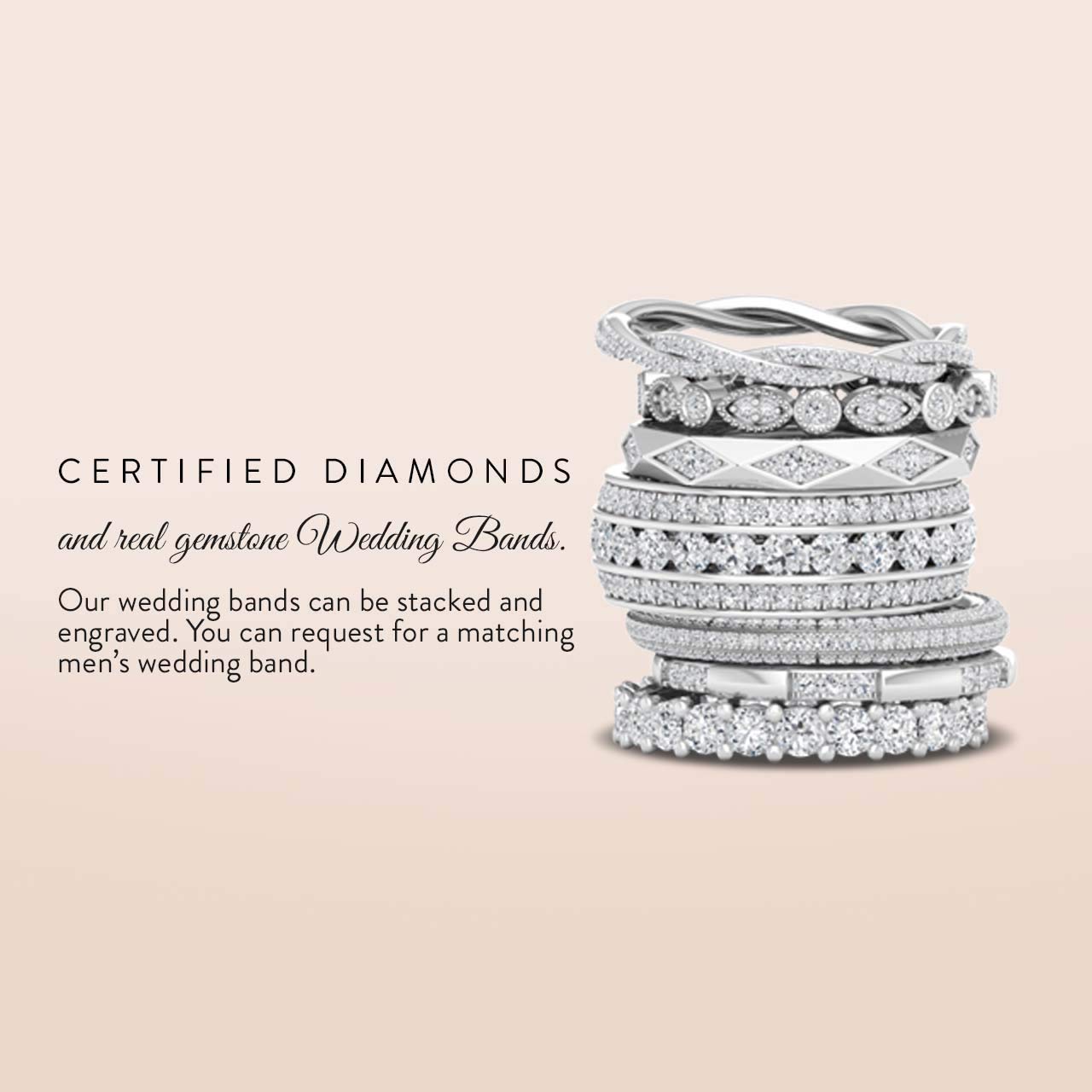 Diamondere Natural and Certified Citrine and Diamond Wedding Ring in 14K White Gold | 1.02 Carat Full Eternity Stackable Band for Women, US Size 8.5
