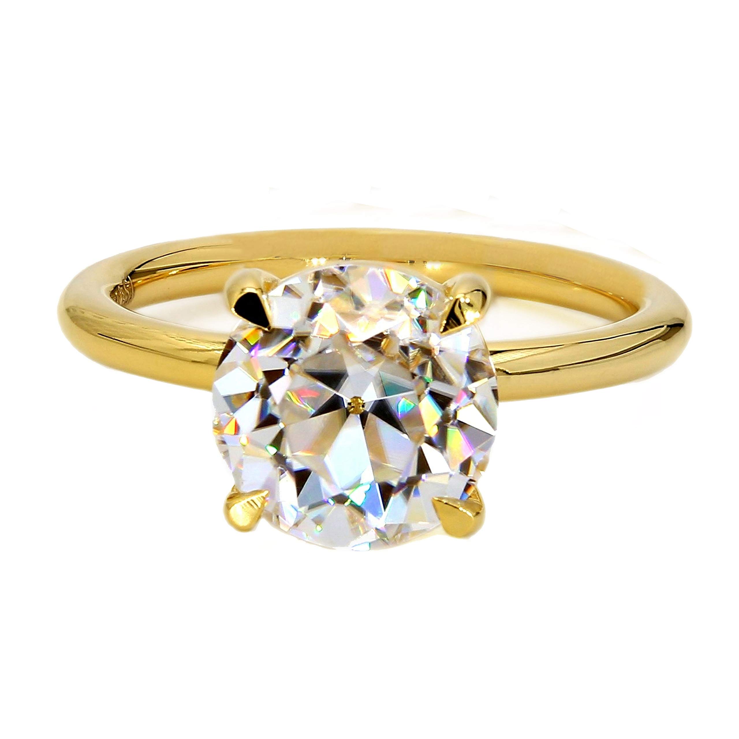 Diamondrensu 2.56 CT Round Old European Cut Colorless Moissanite Solitaire Ring, Wedding Ring, Engagement Ring, 14K Yellow Gold, Ring Size 4.75 US