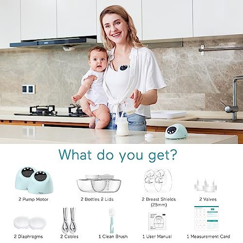 Paruu P3 Wearable Breast Pump Hands-Free, All-in-one Milk Storage, Breast Pump Portable, 4 Modes & 10 Levels, Electric & Smart Display, Memory Function, 17/21/25mm Flange (2 Packs)