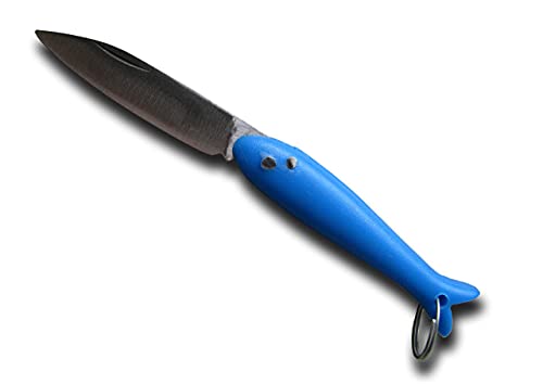Glittering Bazaar Fish Smallest Mini Micro Handmade Key ring Pocket Folding Folder Knife, Stainless Steel, Multi Purpose Portable, Tiny Blade (Blue)