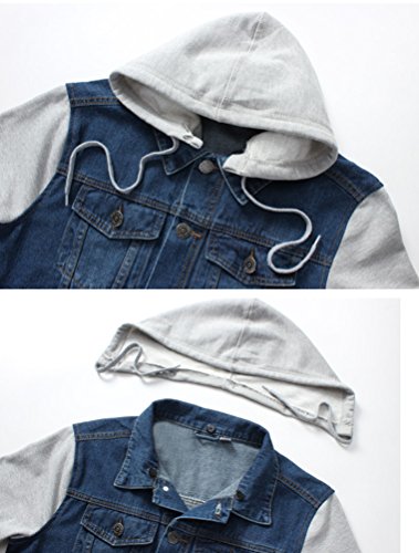 PASOK Men's Denim Hoodie Jacket Casual Slim Fit Button Down Jeans Coat Blue L