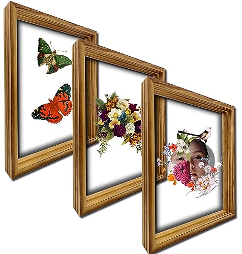 Passat 3 Pack 5x7 Floating Picture Frames Oak 3x5 Frames For Pictures Thick Floating Picture Frame Post Card Frames For Wall
