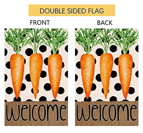 Easter Carrot Garden Flag 12x18 Vertical Double Sided Polka Dot Welcome Spring Farmhouse Holiday Outside Decorations Burlap Yard Flag BW267