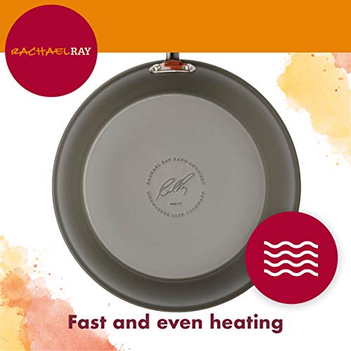 Rachael Ray Brights Hard-Anodized Nonstick Cookware Set with Glass Lids, 14-Piece & Brights Hard Anodized Nonstick Frying Pan/Fry Pan/Hard Anodized Skillet with Helper Handle - 14 Inch, Gray