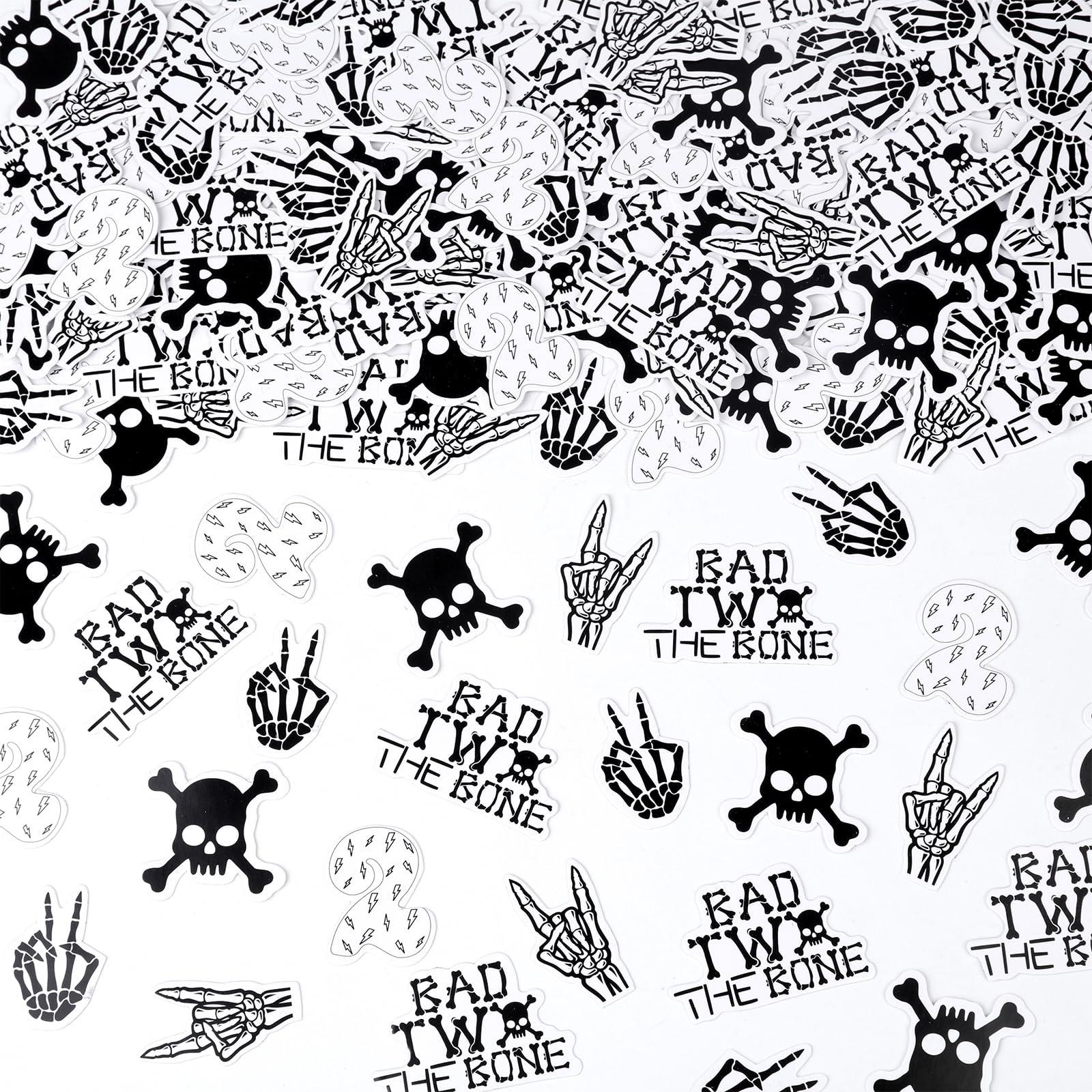 kreat4joy 200pcs Bad Two The Bone Party Decorations Confetti, Skeleton Theme 2nd Birthday Decorations, Double-Side Printing Confetti for Music Rock and Roll 2nd Birthday Party