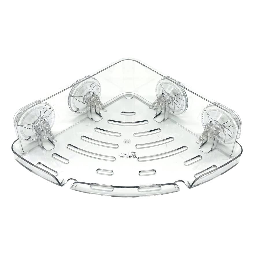 RoomForLife - Clear Corner Shelf- 10 by 3 by 3 - Suction and Adhesive Attachment - Bathroom - Garage - Kitchen - Plant Shelf